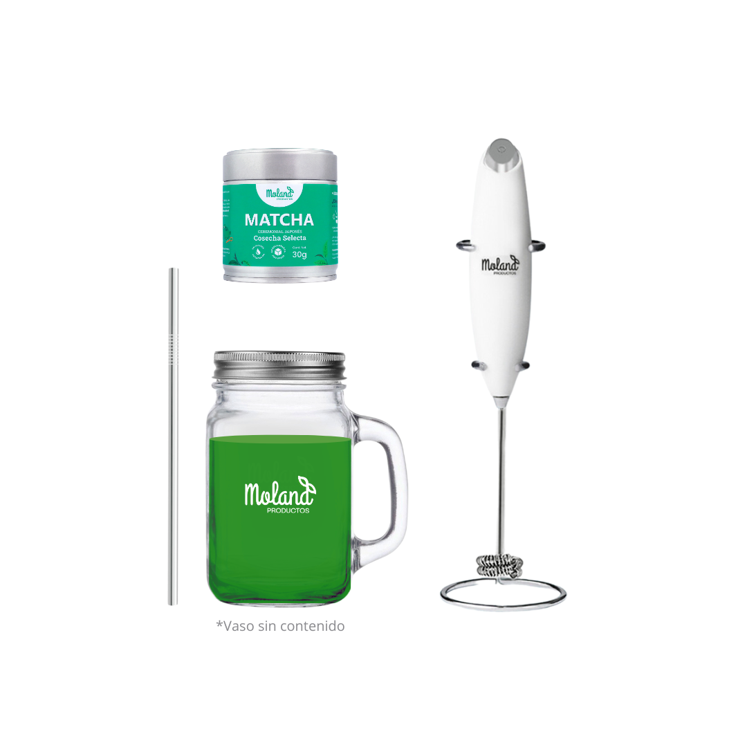 Kit Matcha, Mason Jar & Batidor | Con Cañita de Acero – Moland